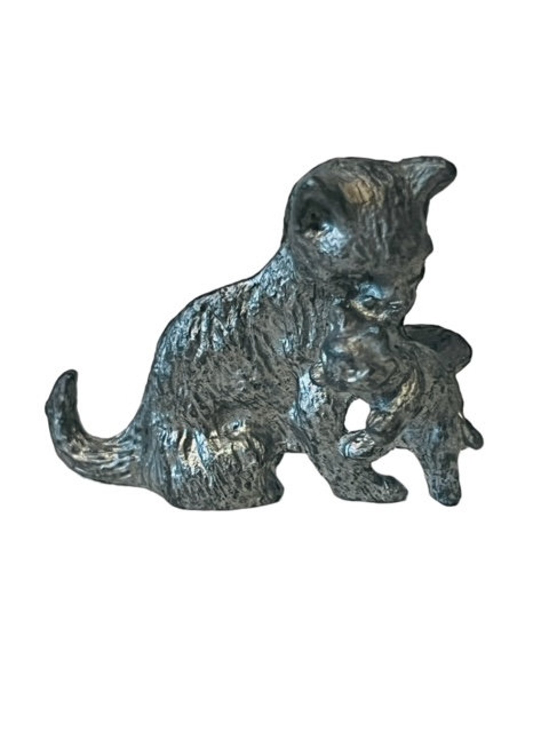 Pewter Metal Figurine Miniature Vtg Siamese Tabby Cat Kitten Mouth Gift ...