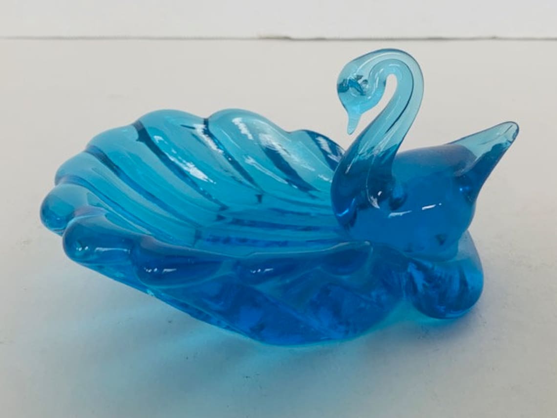 Ozark Studios Cobalt Blue Glass Swan Goose Geese Seashell Figurine ...