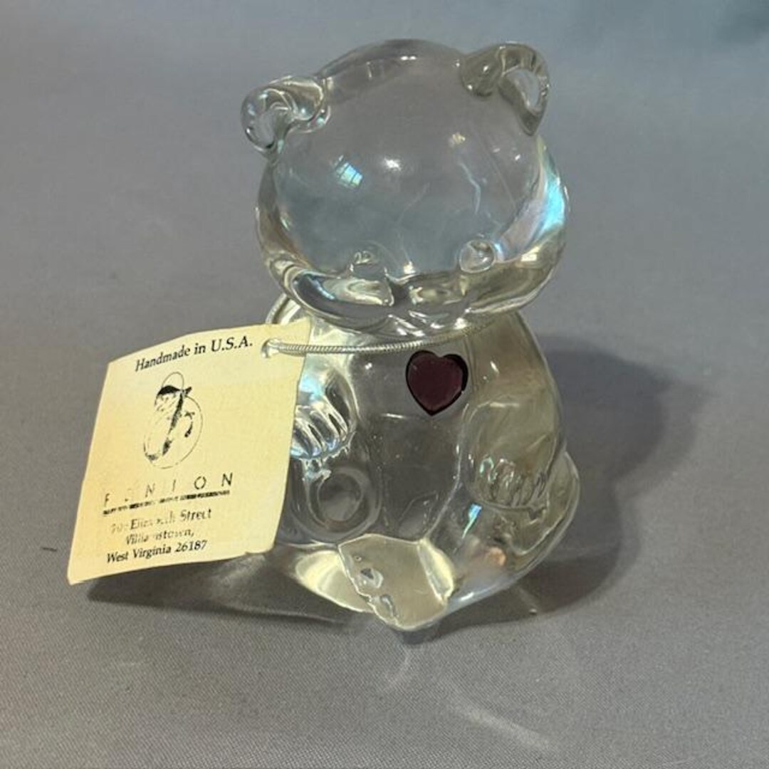 Fenton Glass Teddy Bear Figurine Birthday Stone Purple Heart Amethyst ...
