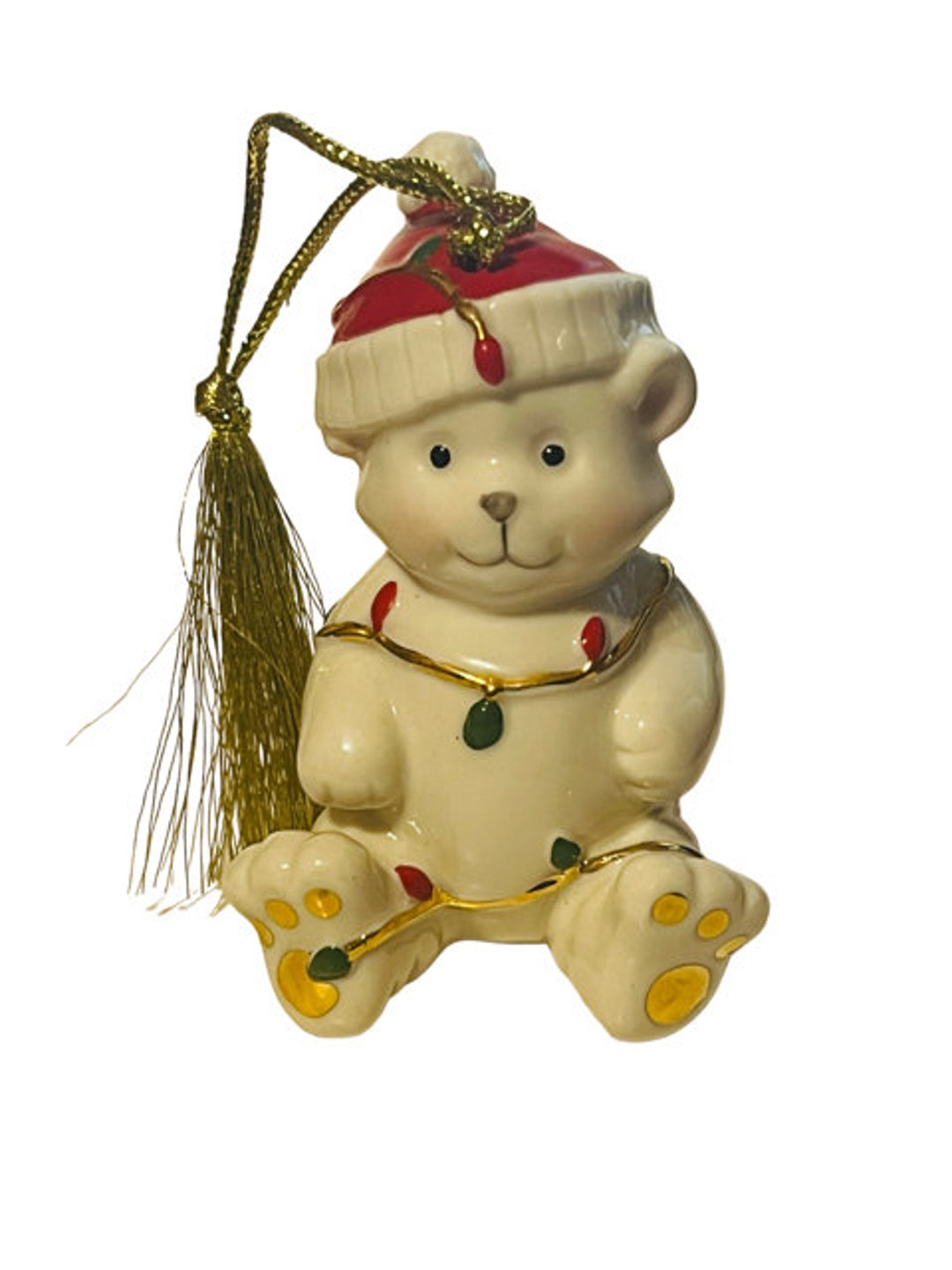 Lenox Christmas Ornament Vtg Holiday Figurine Teddy Bear String Lights ...