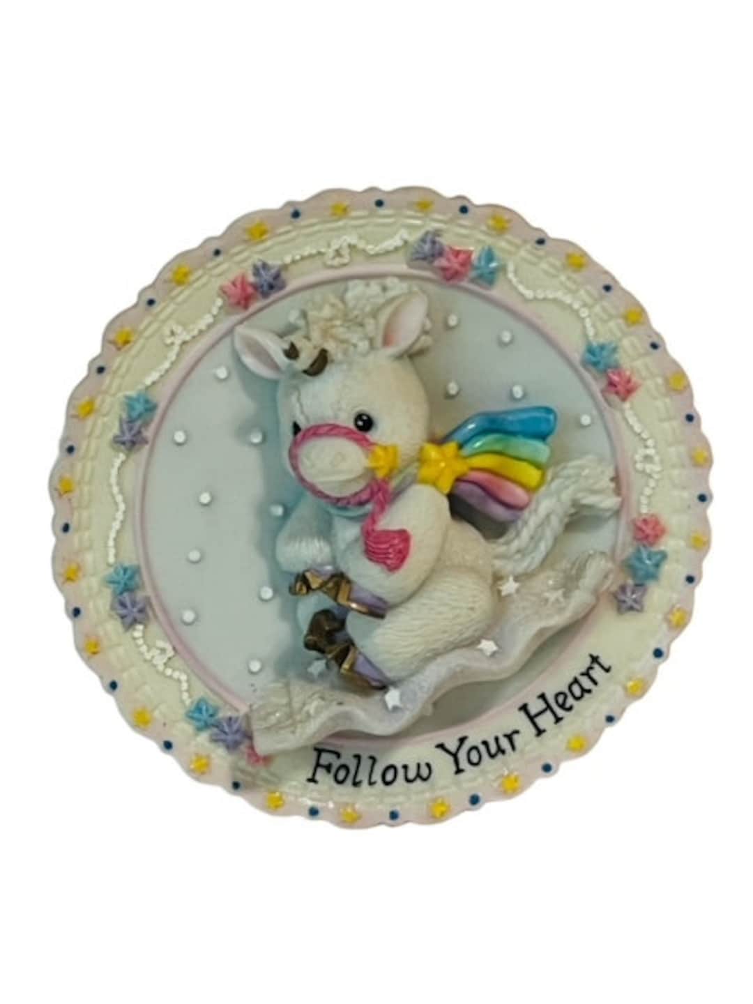 Unicorn Figurine Starlight Starbright Vtg Enesco Mini Plate Follow Heart Carpet - Etsy