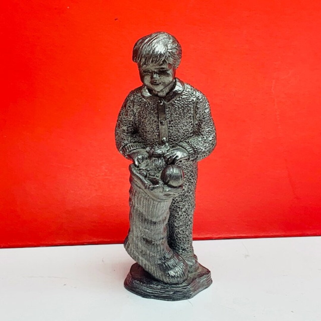 MICHAEL RICKER PEWTER Figurine Sculpture Vintage Statue Folk Art Signed ...