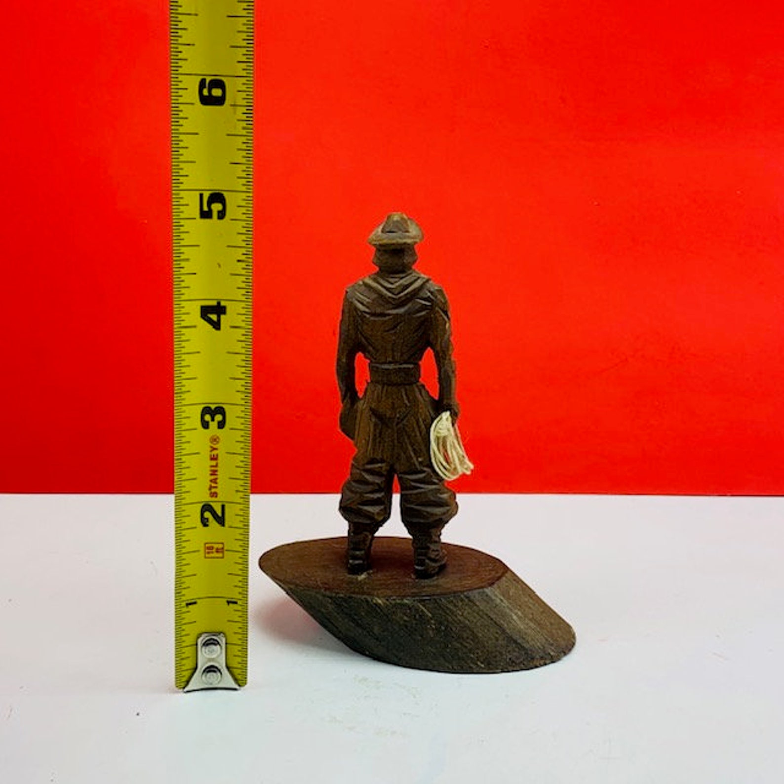 CARVED FIGURE 1970s WESTERN Cowboy Folk Art Sculpture Statue Wood ...