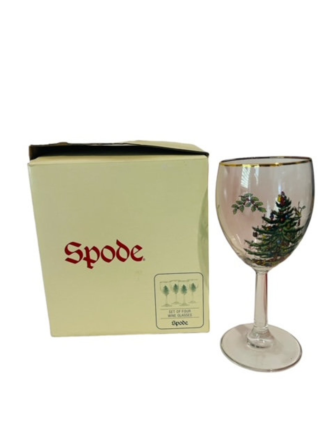 Spode Christmas Tree Wine Glasses Set of 4 Nib Box Holiday England ...