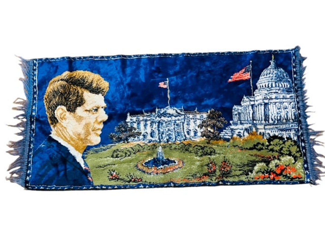 John F Kennedy Tapestry Carpet Rug Wall Hanging 38X19 President White ...