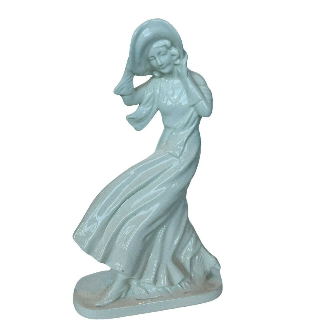Japan Figurine 1950s Milk White Windy Lady Art Deco Sculpture Antique ...