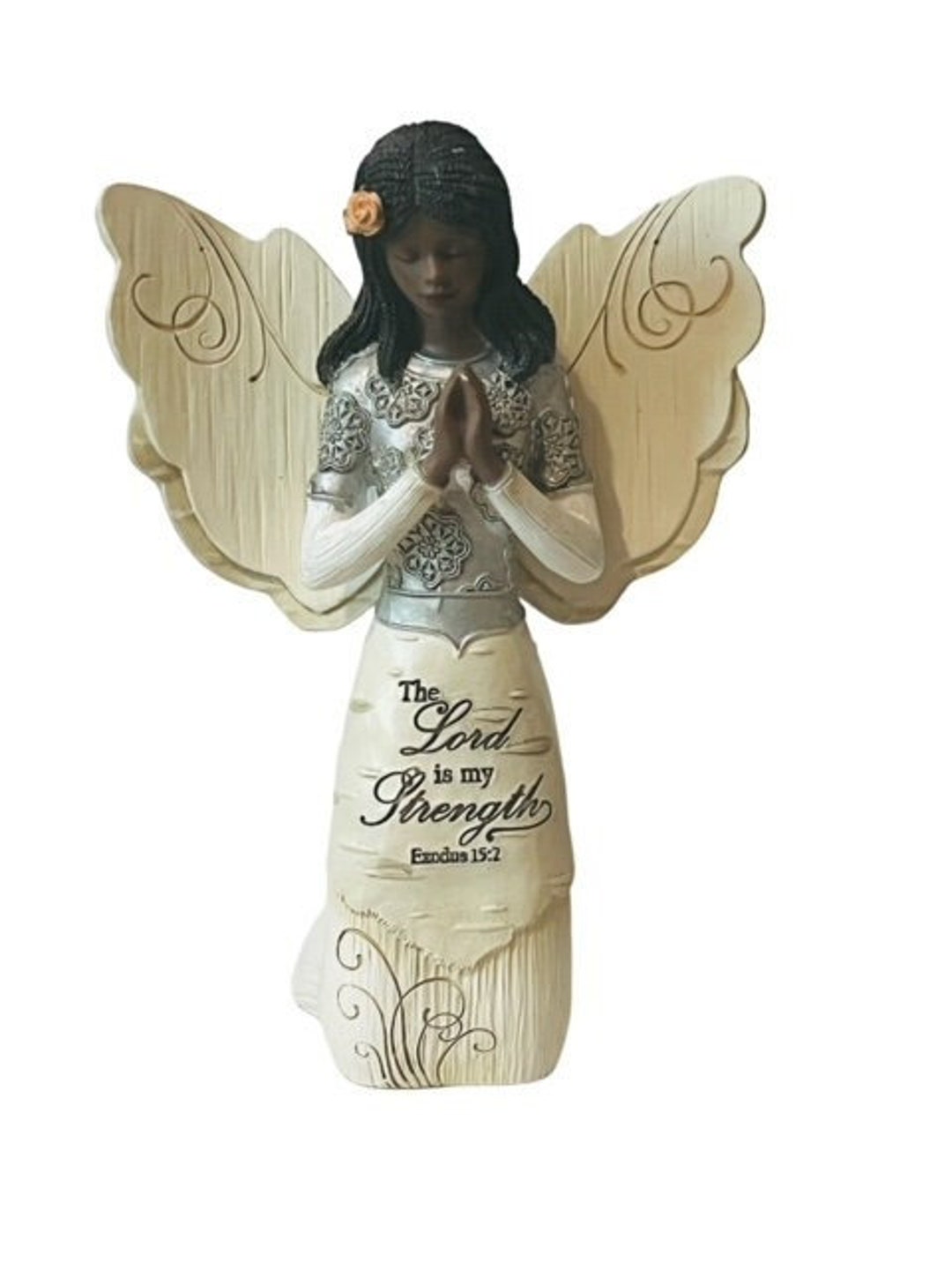 Angel Figurine Sculpture Exodus 15:2 Bible Verse Lord Strength African ...