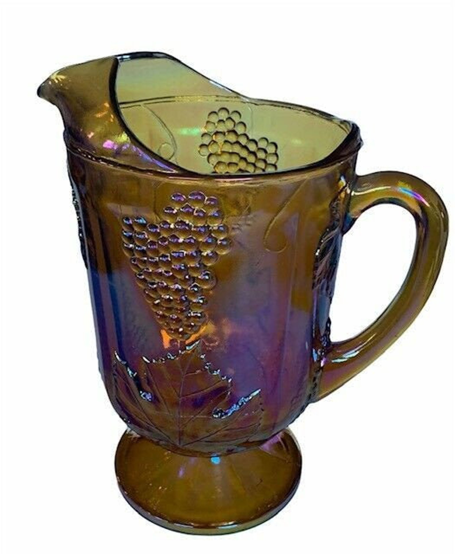 Carnival Glass Pitcher Antique Vtg 11" Large Opalescent Decor Grapevine ...
