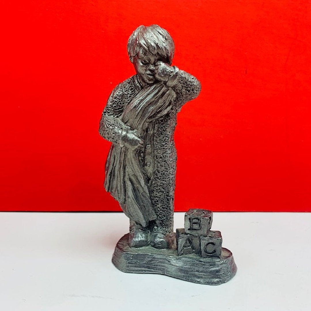 MICHAEL RICKER PEWTER Figurine Sculpture Vintage Statue Folk Art Signed ...