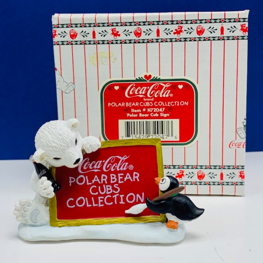 COCA COLA FIGURINE Collectible Vintage Polar Bear Cubs Sign Sculpture ...