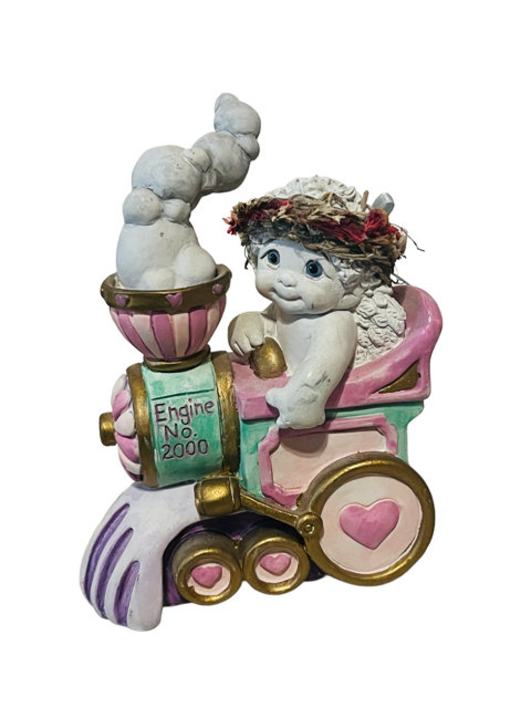 Dreamsicles Figurine Kristin Signed Cast Art Stone Angel Cherub Train ...