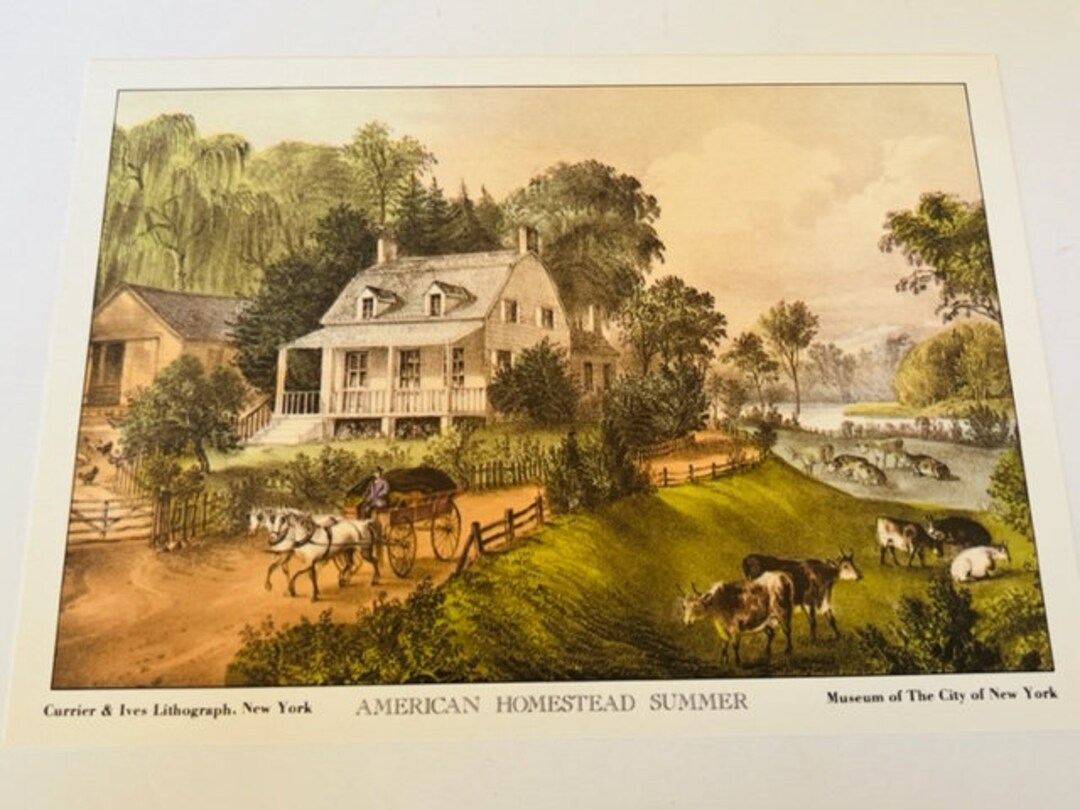 Currier Ives Lithograph Vtg Art Print American Homestead 7X5 New York ...