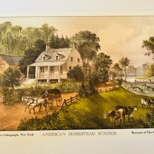 Currier Ives Lithograph Vtg Art Print American Homestead 7X5 New York ...