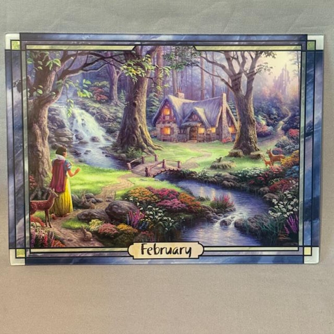Walt Disney Stained Glass Plate Thomas Kinkade Calendar February Snow ...