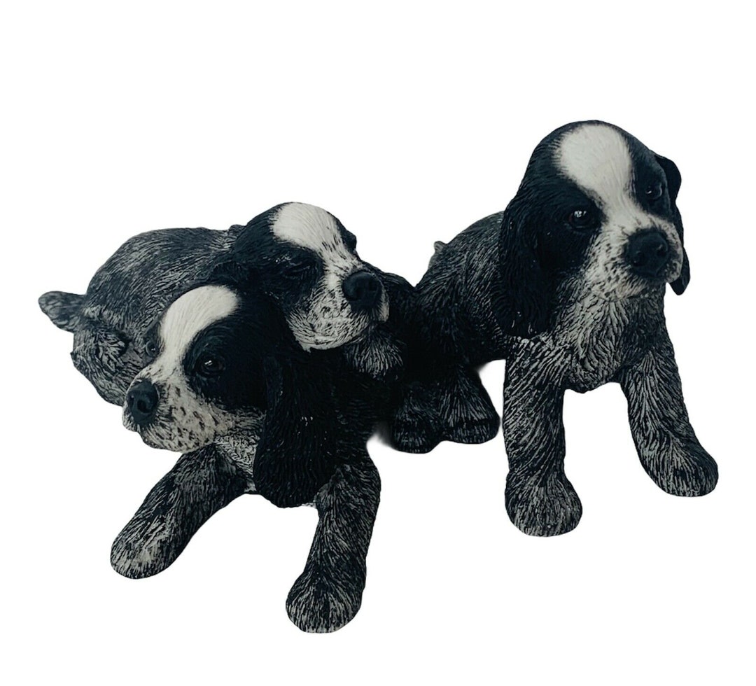 Cocker Spaniel Figurine Black White Bird Dog Puppies Puppy Gift Pointer ...