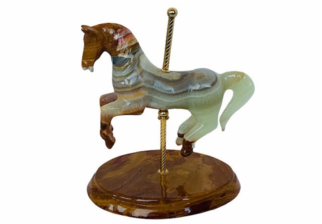 MARBLE CAROUSEL HORSE Vintage Sculpture Statue Figurine Gold Pole ...