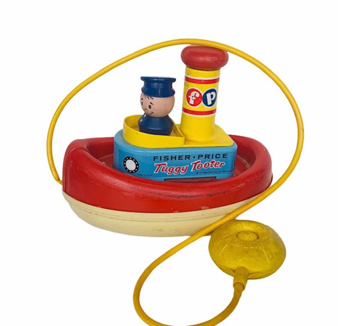 FISHER PRICE VINTAGE 1960s Pull Pretend Play Antique Tuggy Tooter Ship ...