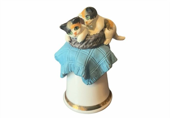 Sterling Classic Porcelain Thimble Cats Kittens Basket | Etsy