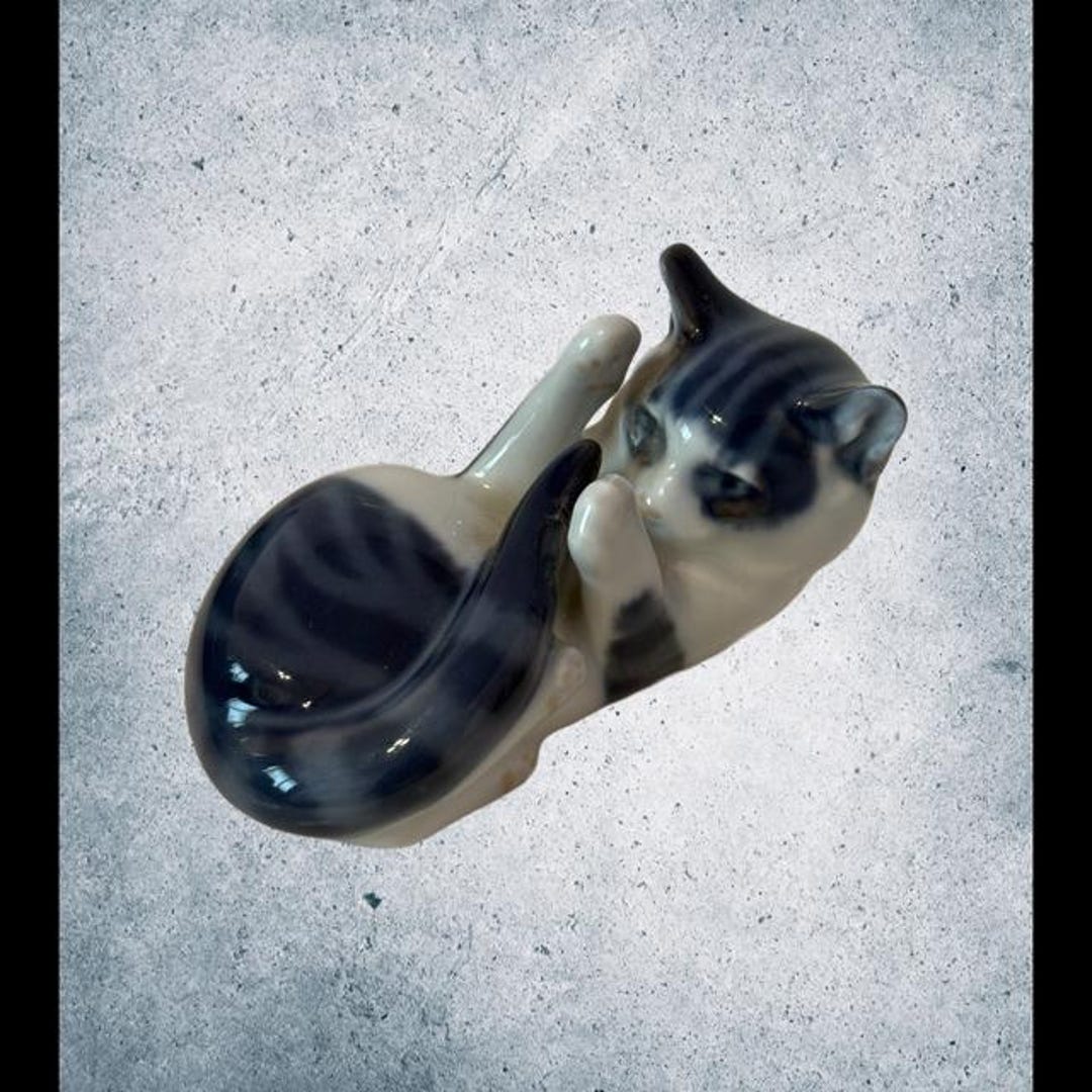 Vintage Royal Copenhagen Cat Figurine Kitten Denmark Danish Blue Signed ...
