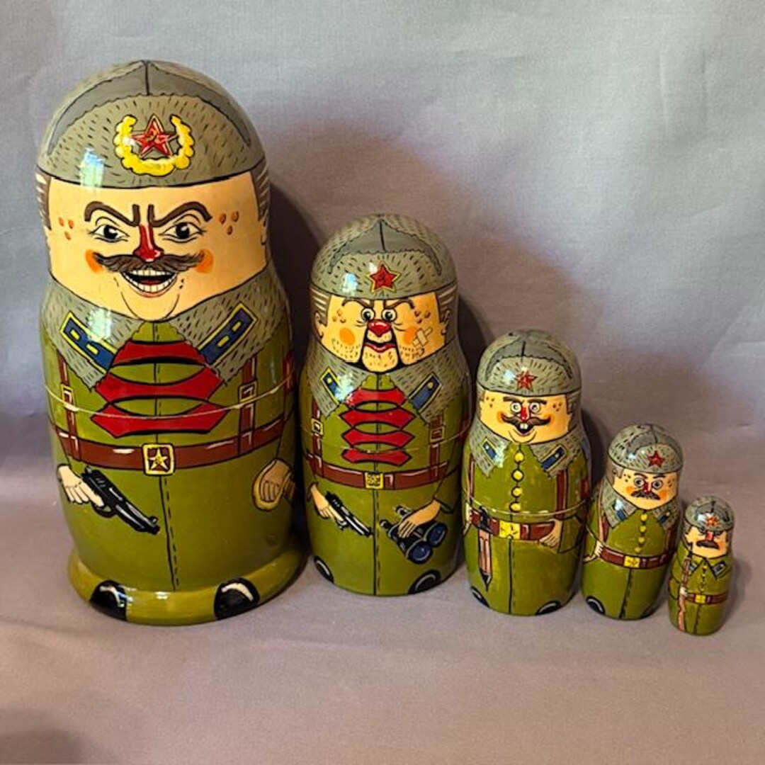 Vintage Military Russian Nesting Dolls Antique Wood Figurine Soviet ...