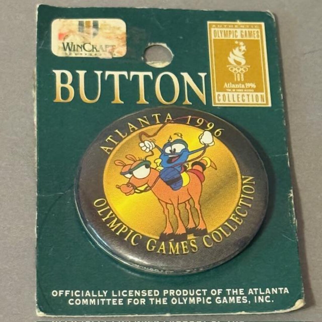 Vintage Olympics Pin 1996 Atlanta Button Gold Pinback Horse Racing ...