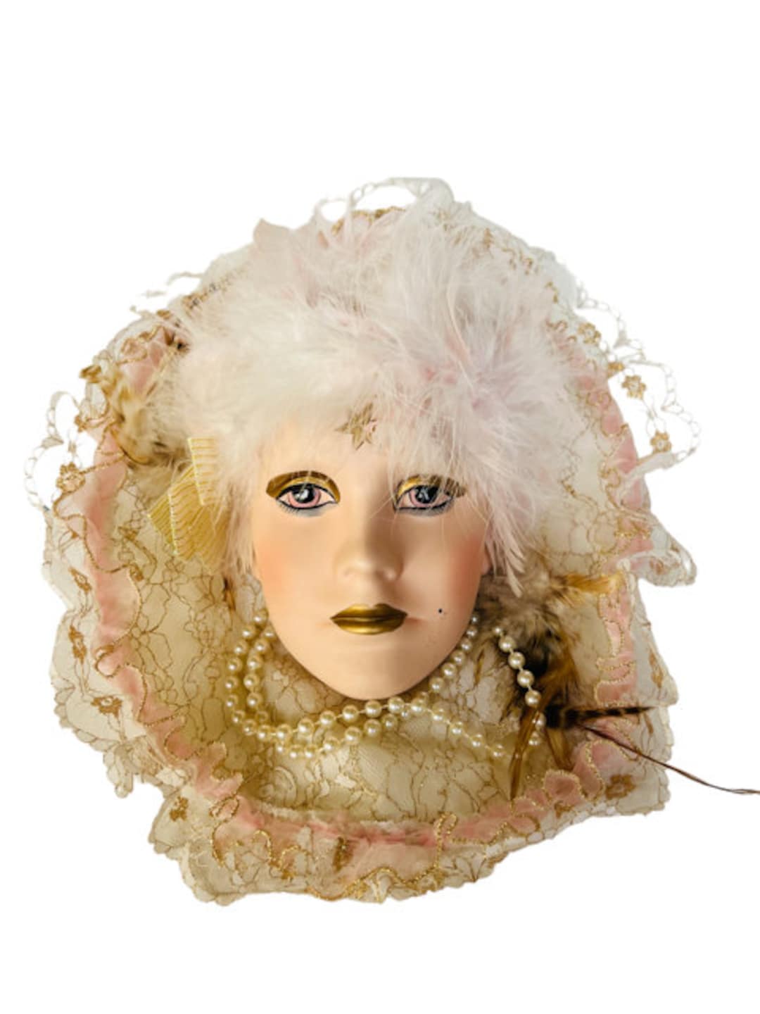 Porcelain Lady Wall Mask Art Deco Face Figurine Lady Victorian Pearl ...