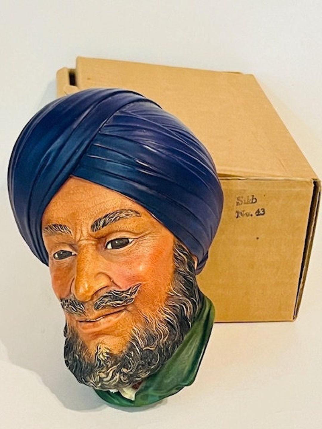 Bosson Legend Chalkware Face Bust Figurine Head England BOX 1966 Sikh ...