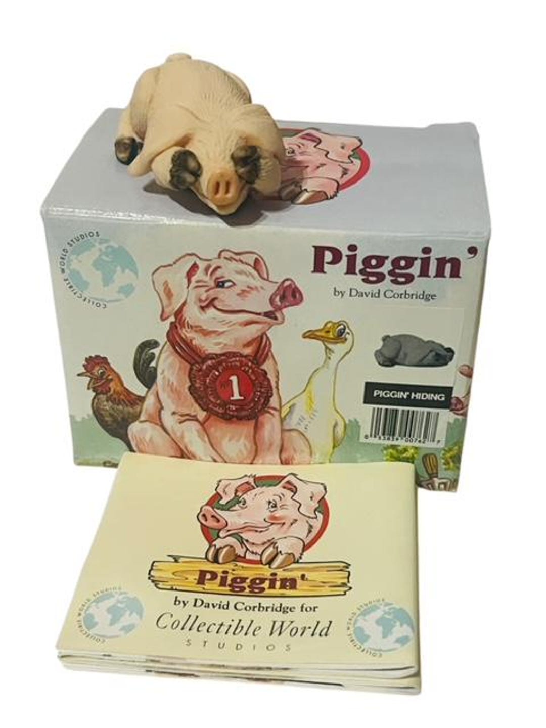 Pig Figurine Anthropomorphic Corbridge Piglet Flambro Piggin BOX Hiding ...