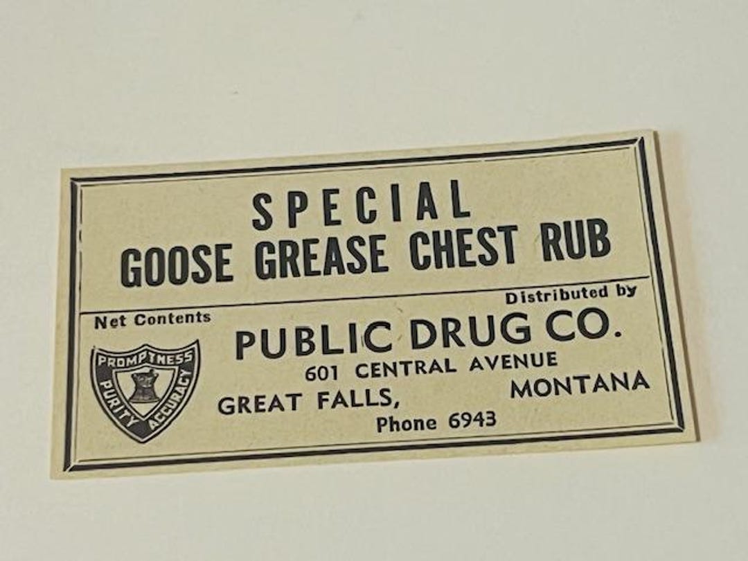Pharmacy Label Vtg WW1 Apothecary Drugstore Goose Grease Chest Rub ...