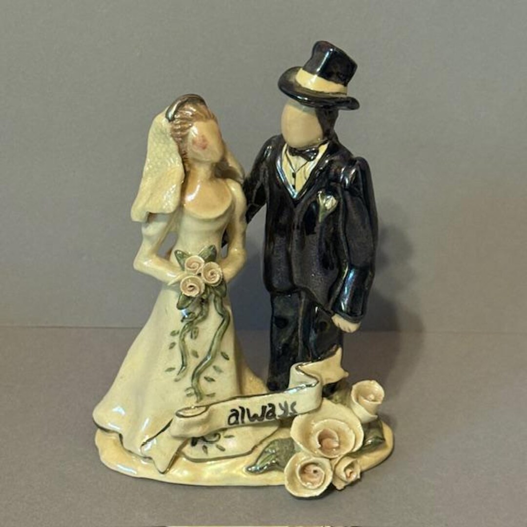 Vintage Wedding Topper Figurine Blue Sky Pottery Heather Goldmine Bride ...