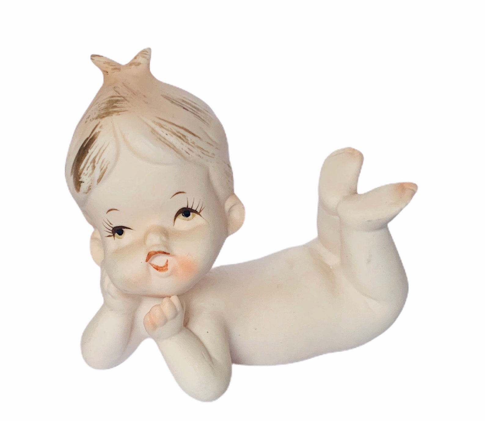ANTIQUE PORCELAIN FIGURINE Japan Baby Naked Nude Putti Babies Gold ...