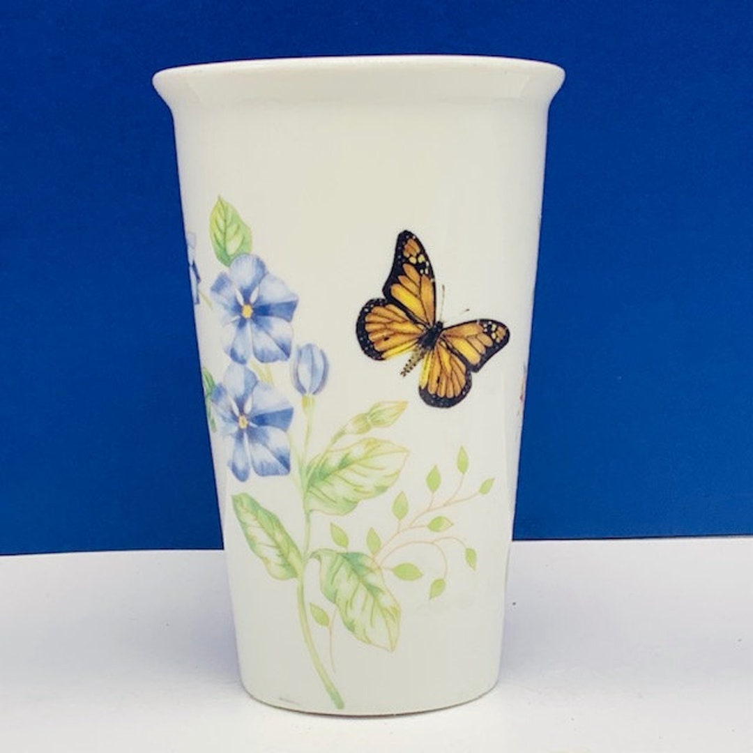 LENOX BUTTERFLY MEADOW Glass Cup Mug Drinking Vintage Retired Drinkware ...