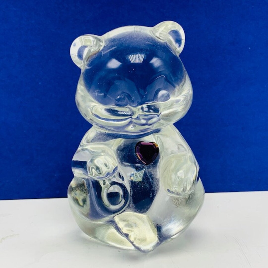 FENTON TEDDY BEAR February Amethyst Purple Stone Vintage Birthday Glass ...