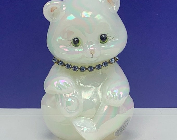 FENTON TEDDY BEAR Vintage Birthday Glass Figurine Sculpture Opalescent ...