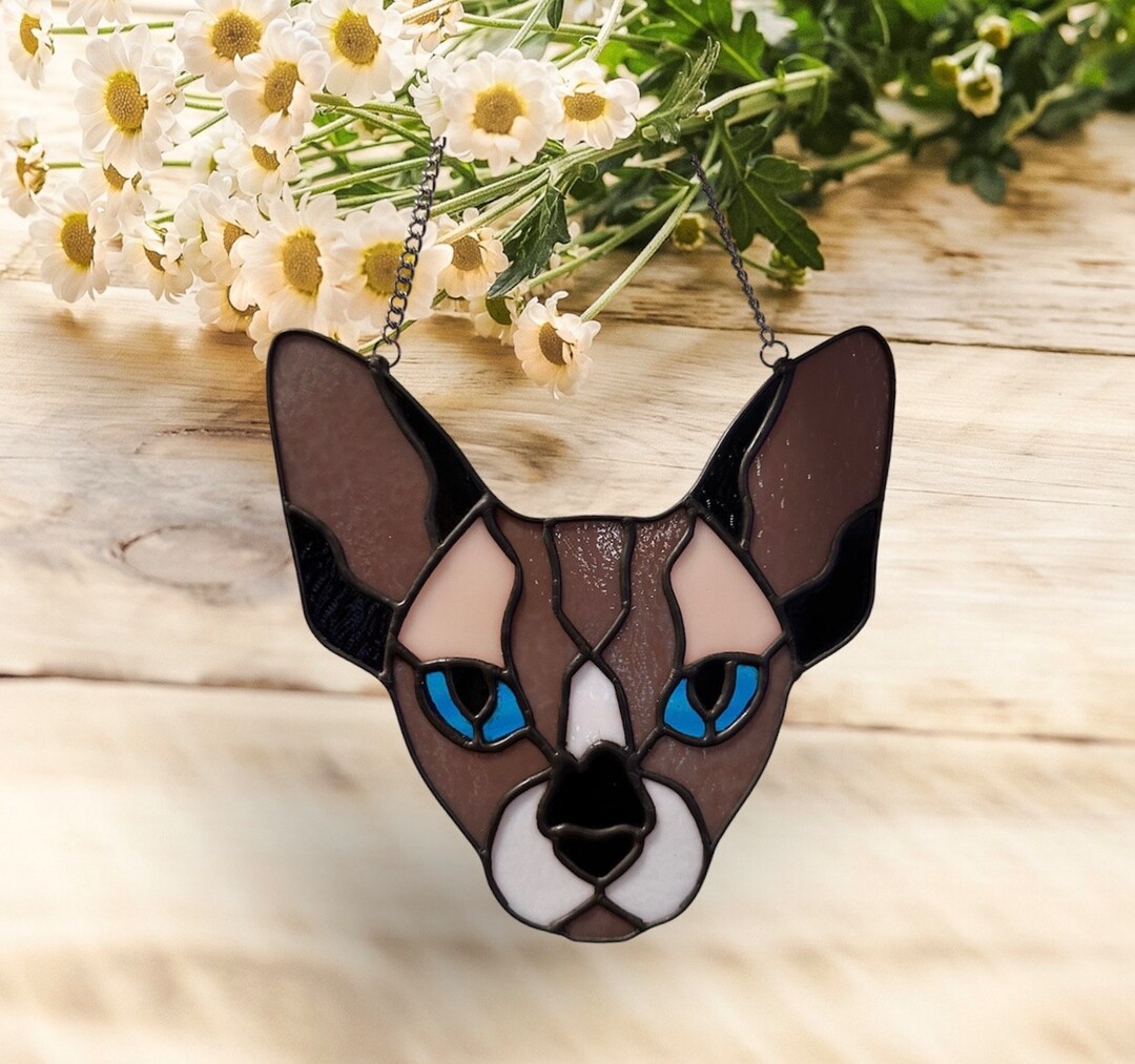 Stained Glass Cat Sun Catcher, Spynx or Furry Custom Cat Portrait. - Etsy