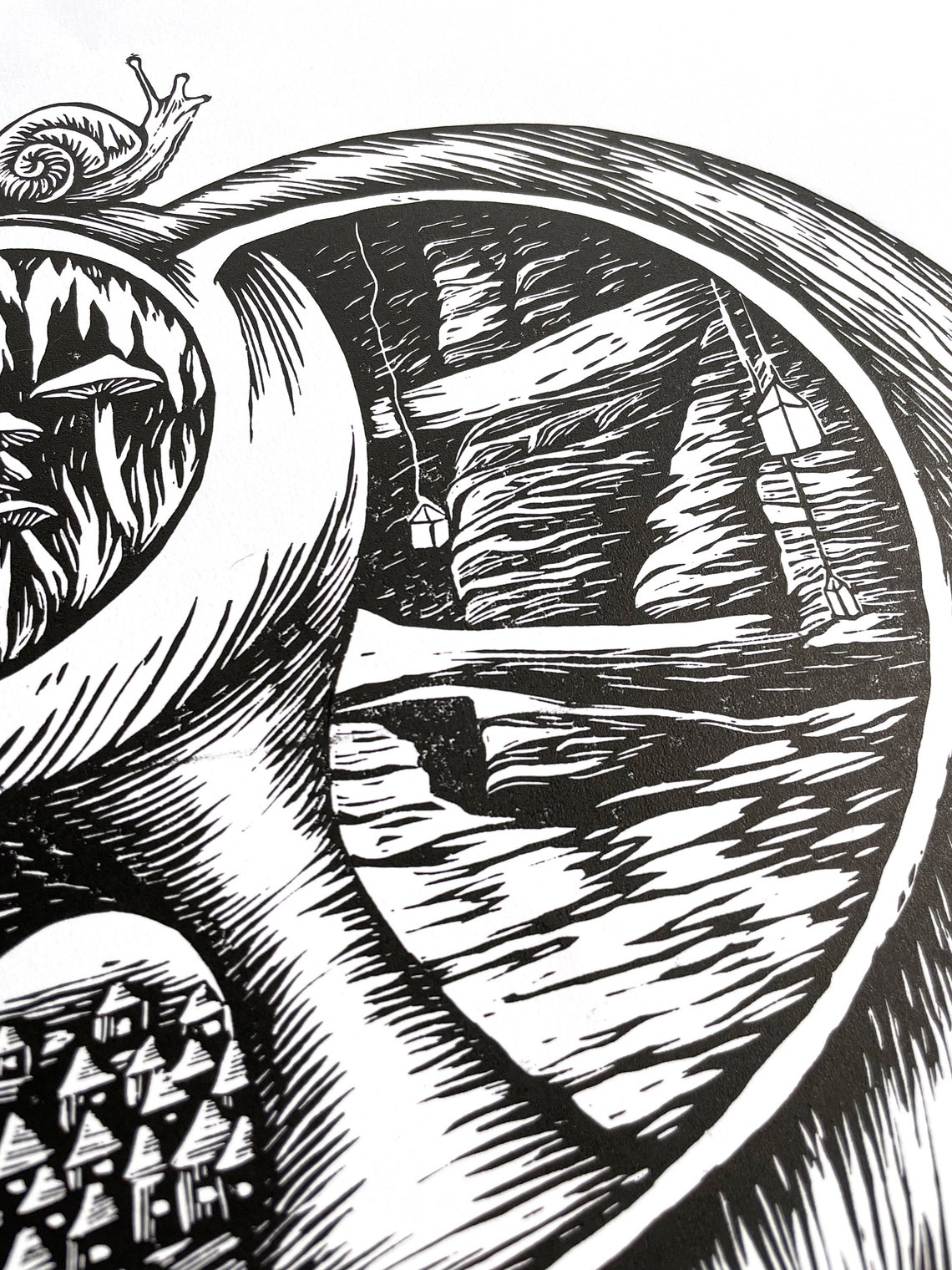 GIANT SNAIL PRINT Snail Print Snail Linocut Snail Art - Etsy