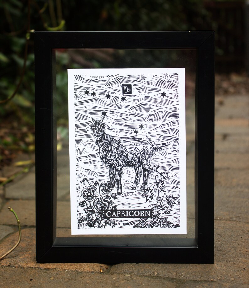 CAPRICORN, Linocut Print, Zodiac Sign, Astrology Prints, Art Print ...