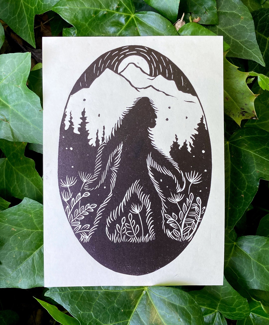 BIGFOOT LINOCUT PRINT, Sasquatch Print, Bigfoot Print, Bigfoot Art ...