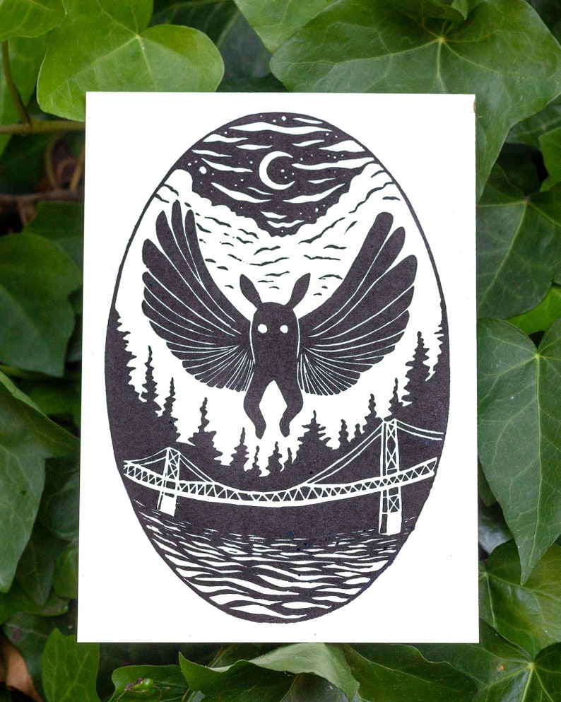 MOTHMAN LINOCUT PRINT Mothman Print Point Pleasant Mothman - Etsy