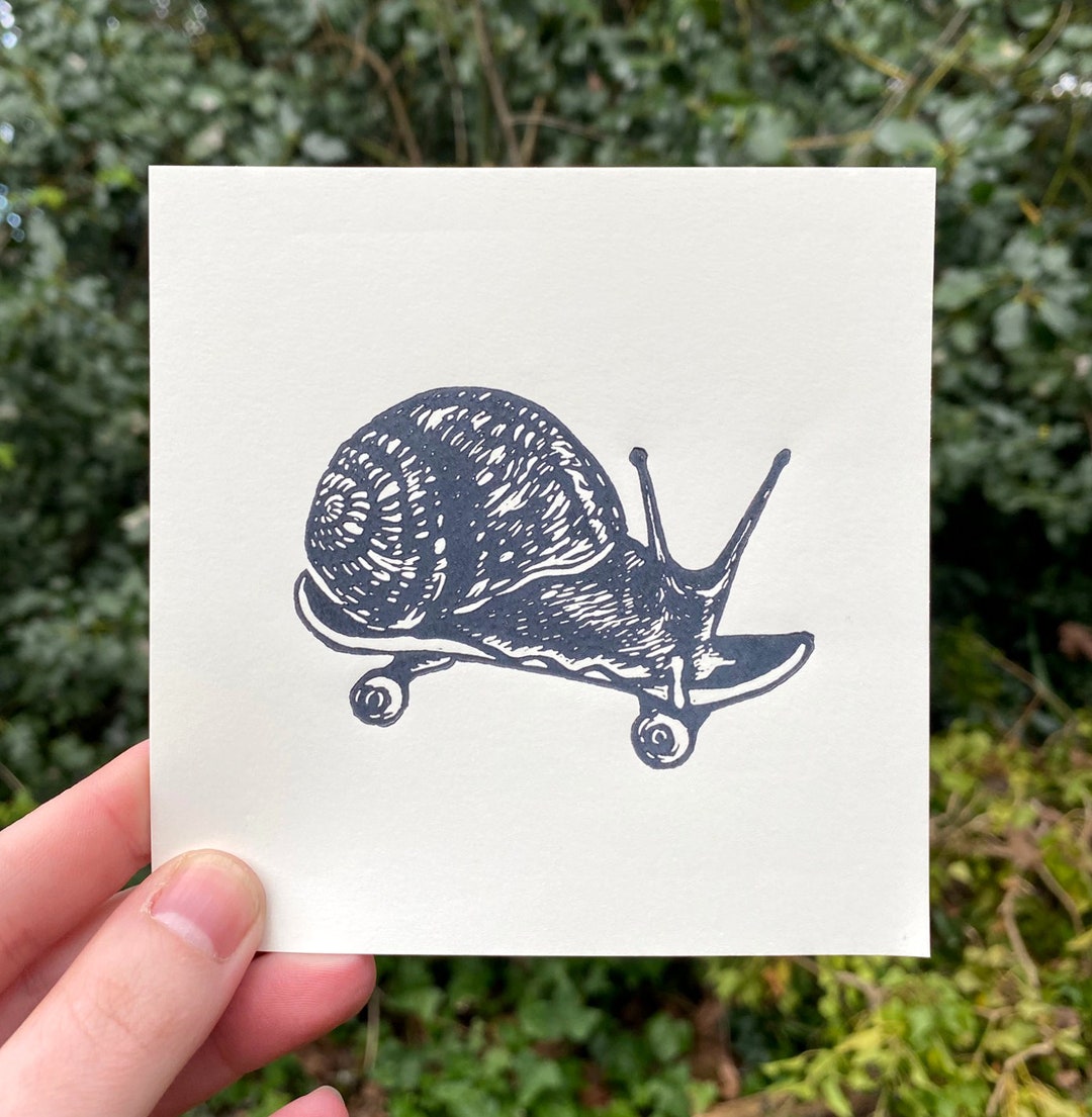 SKATER SNAIL PRINT, Snail Print, Snail Art, Mini Print, Linocut ...