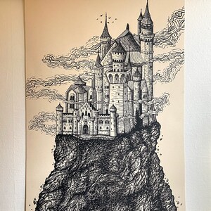 CASTLE LINOCUT PRINT, Castle Print, Spooky Castle, Linocut Print, Art ...