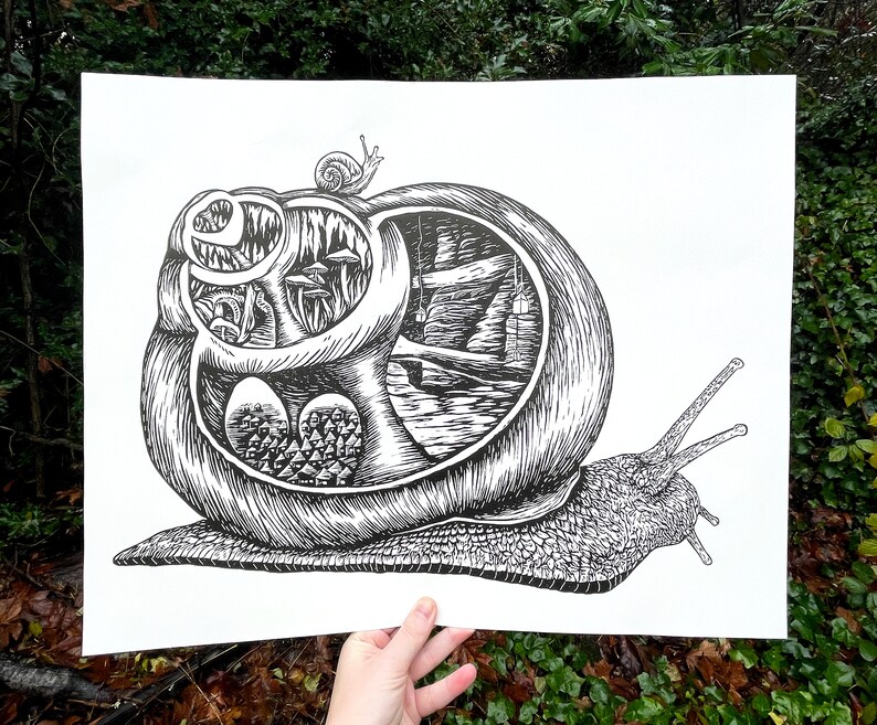 GIANT SNAIL PRINT Snail Print Snail Linocut Snail Art - Etsy