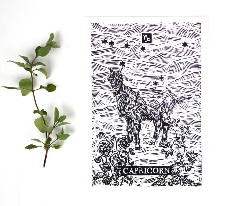 CAPRICORN, Linocut Print, Zodiac Sign, Astrology Prints, Art Print ...