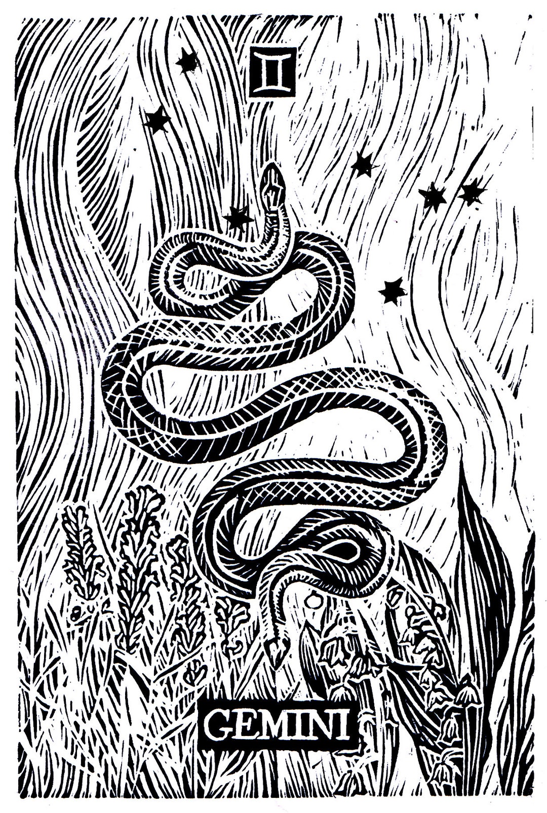 GEMINI, Linocut Print, Zodiac Sign, Astrology Prints, Art Print, Wall ...