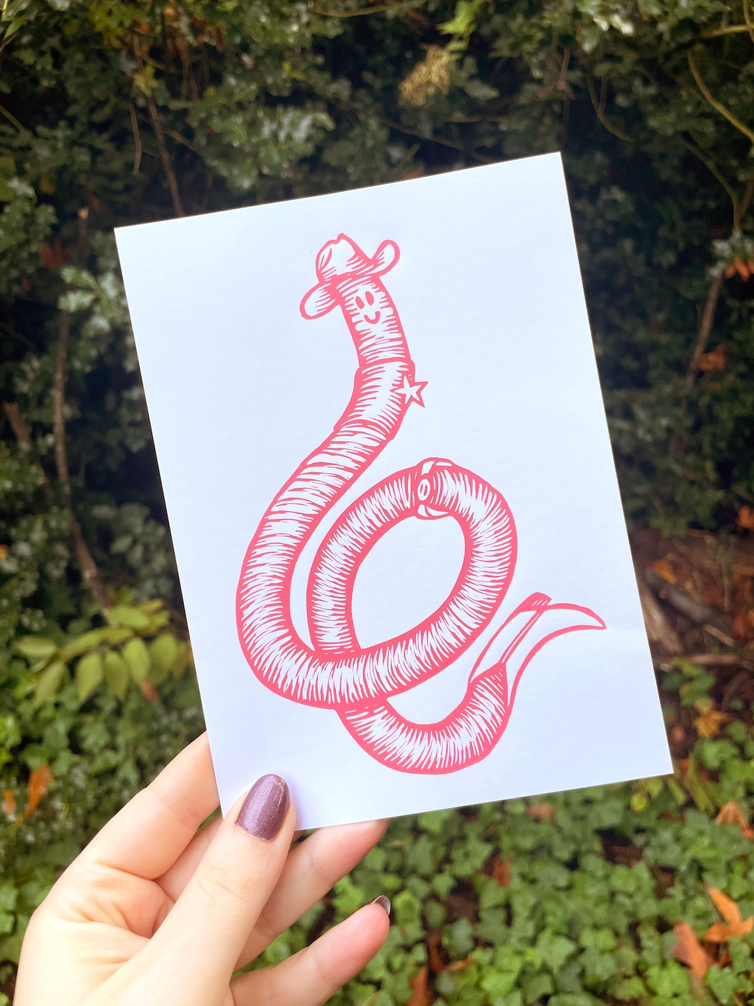 COWBOY WORM PRINT, Worm, Cowboy, Worm Cowboy, Linocut, Block Print ...