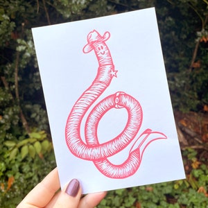 COWBOY WORM PRINT, Worm, Cowboy, Worm Cowboy, Linocut, Block Print ...