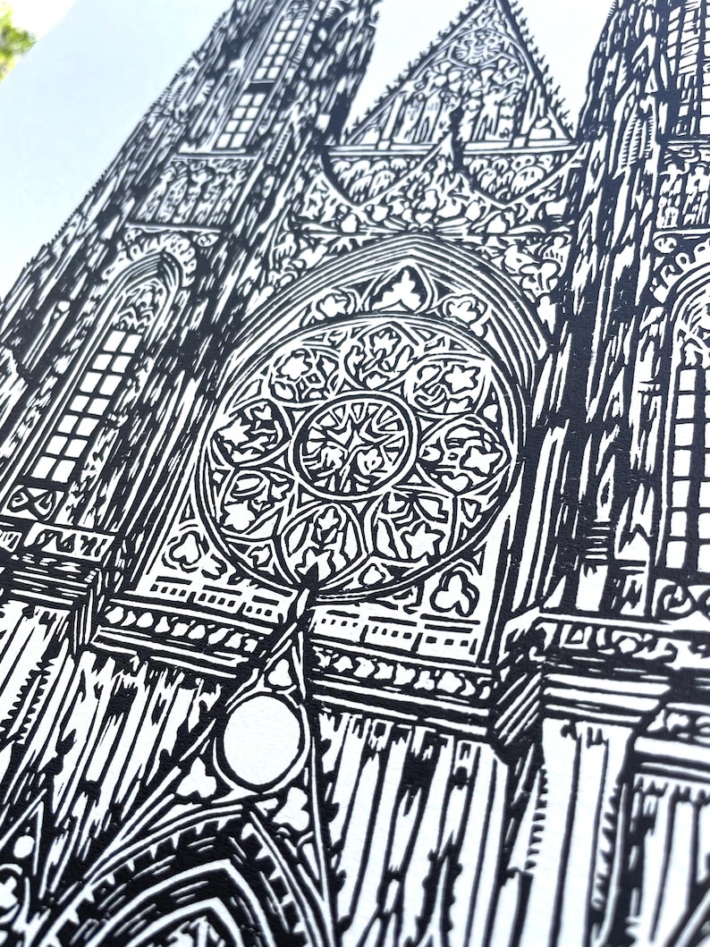 GOTHIC CATHEDRAL PRINT, Cathedral, Gothic, Linocut, Print, St. Vitus ...