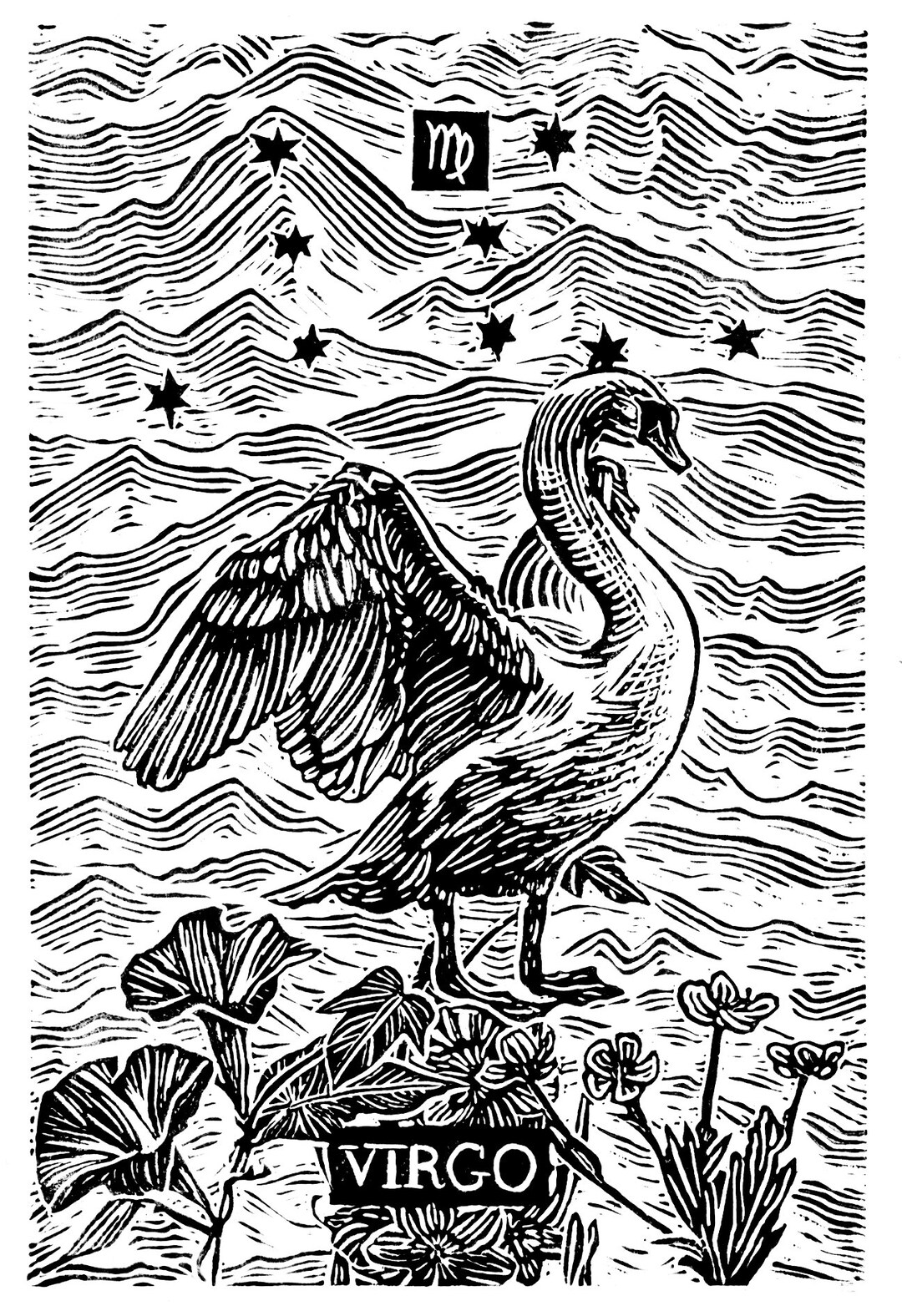 VIRGO, Linocut Print, Zodiac Sign, Astrology Prints, Art Print, Wall ...
