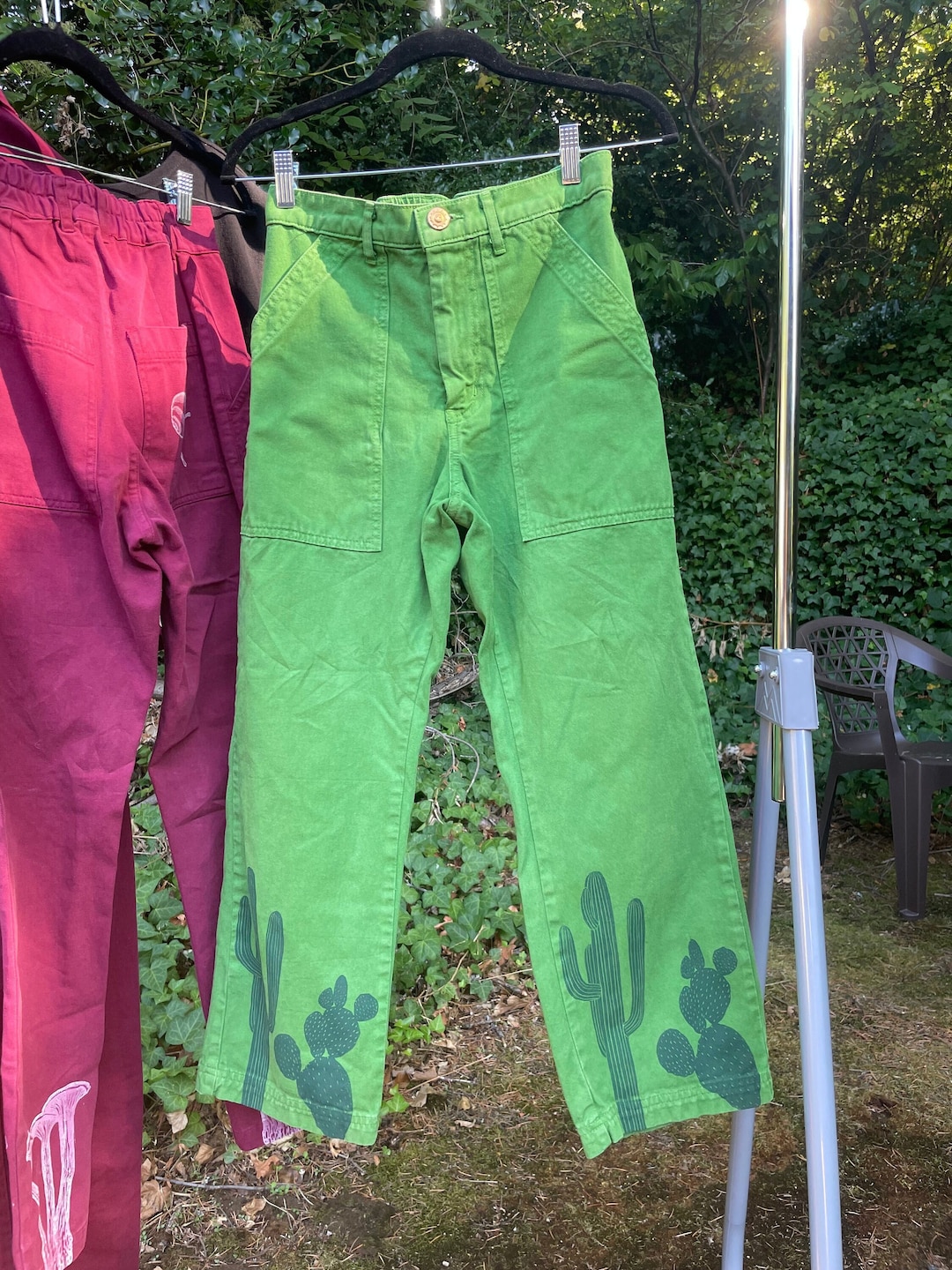 GREEN CACTUS PANTS, Big Bud Press, Cactus, Cacti, Green Pants, Work Pants, Linocut, Block Print ...