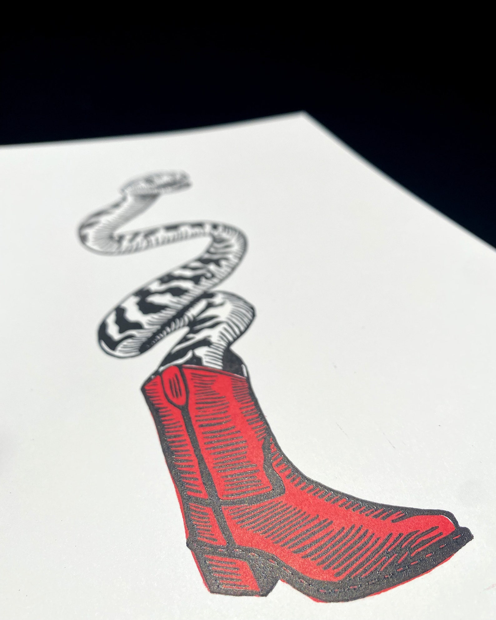 SNAKE in BOOT PRINT Linocut Print Block Print Snake Snake - Etsy